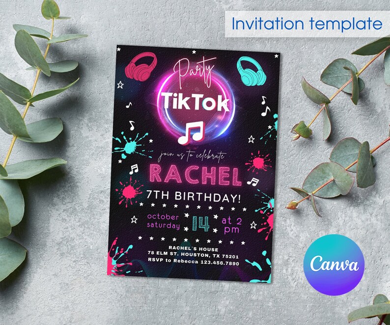 Tiktok Birthday Invitation, Tik Tok Invite, Printable Editable Party ...