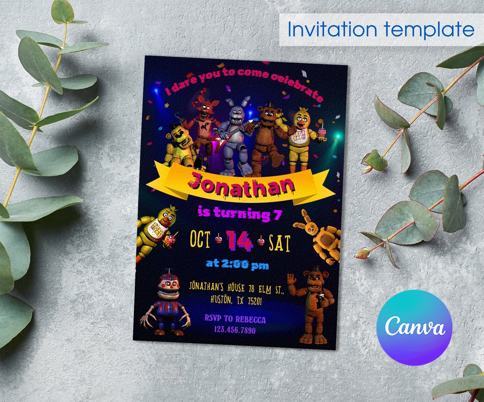 Printable Five Nights Birthday Invitation, Freddy's Birthday Invite ...