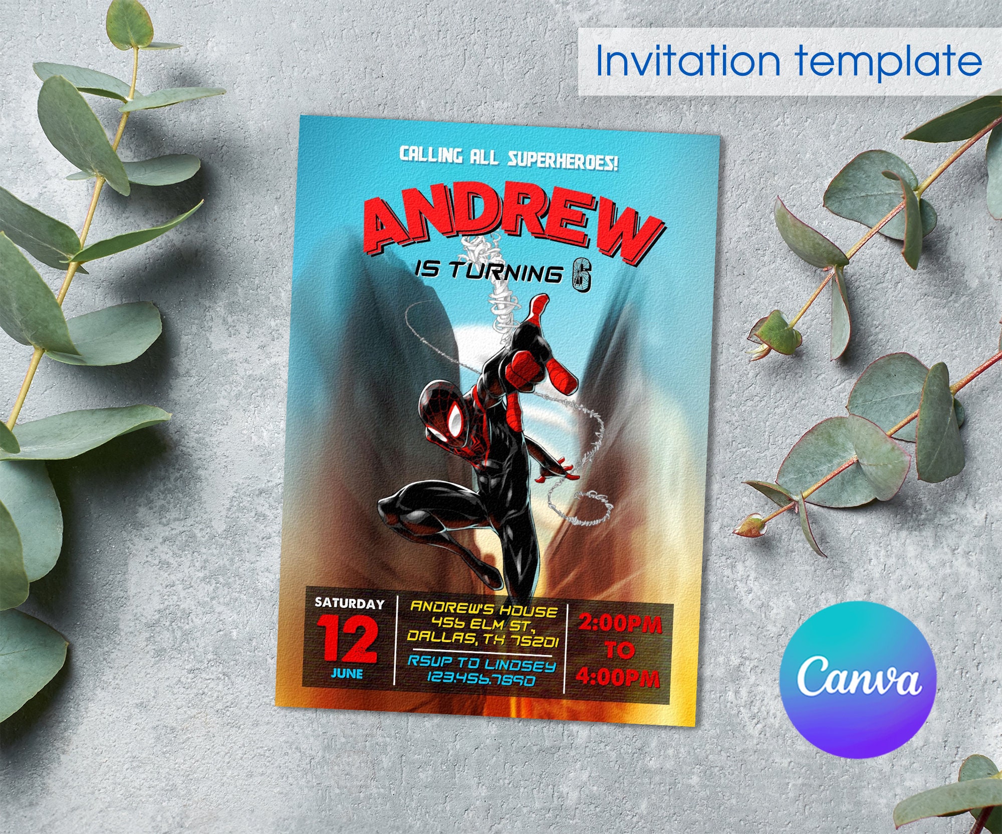 Spiderman Birthday Invitation, Comics Superhero Invite, Printable ...