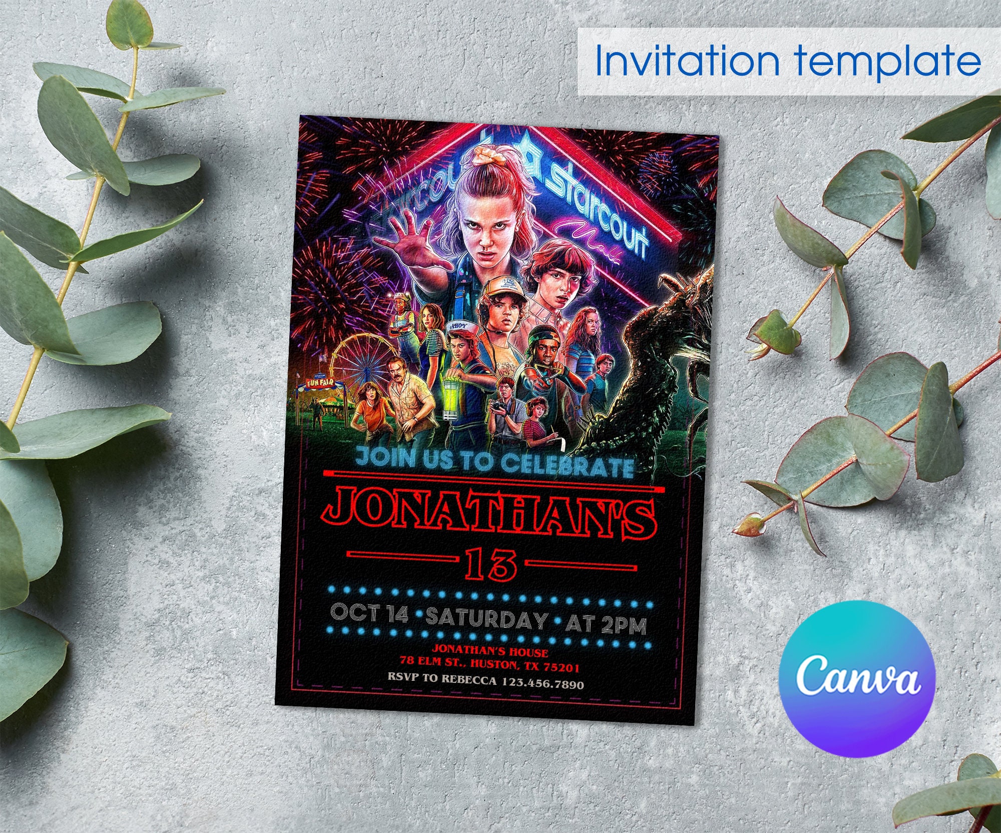 Stranger Things Birthday Invite, Printable Boy Girl Birthday Invitation ...