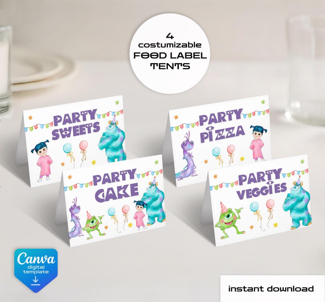 Monster Inc Printable Table Tent, Food or Name Lable, Birthday Party ...