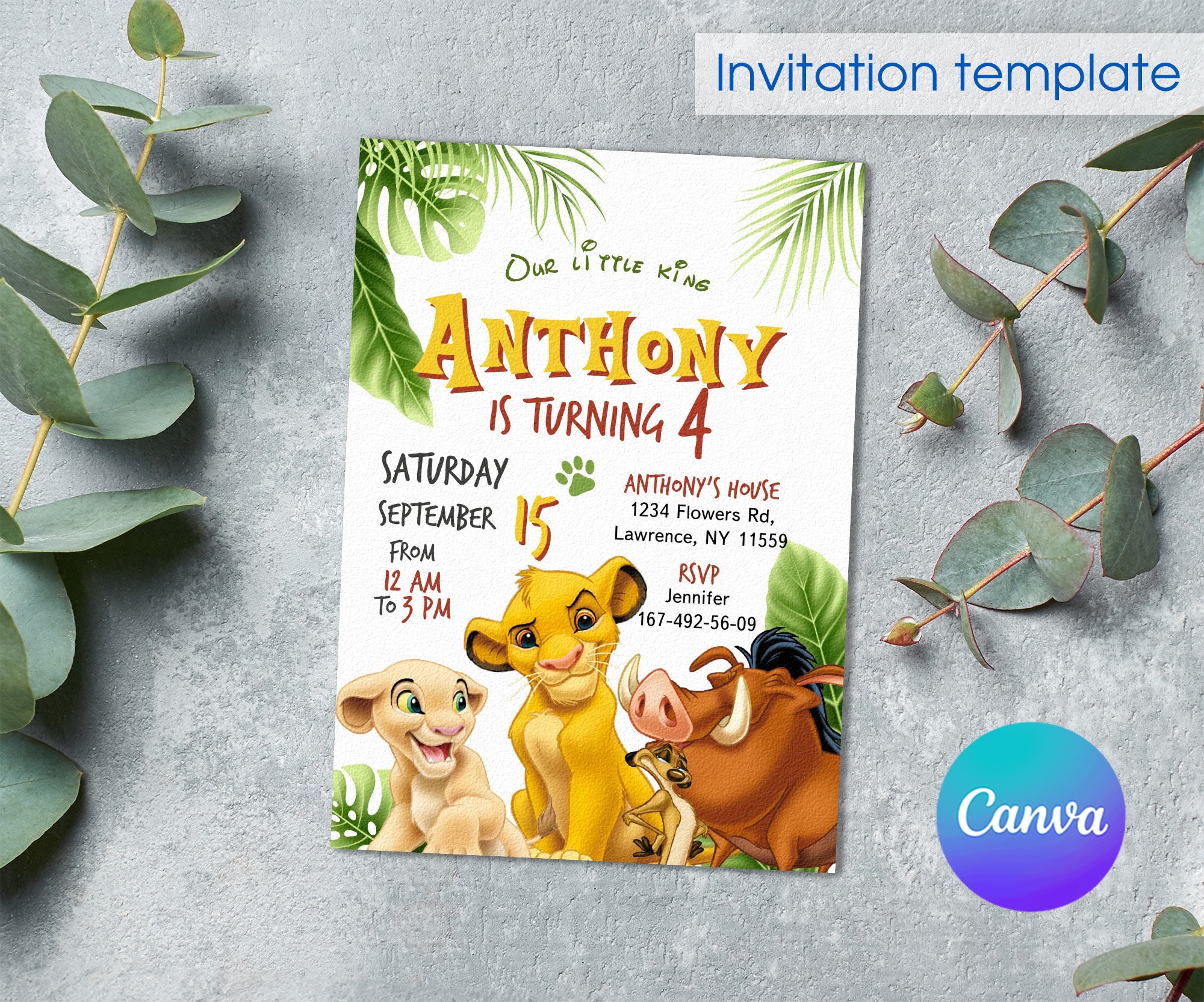 Lion King Printable Birthday Invitation, Simba Birthday Invite, Safari ...