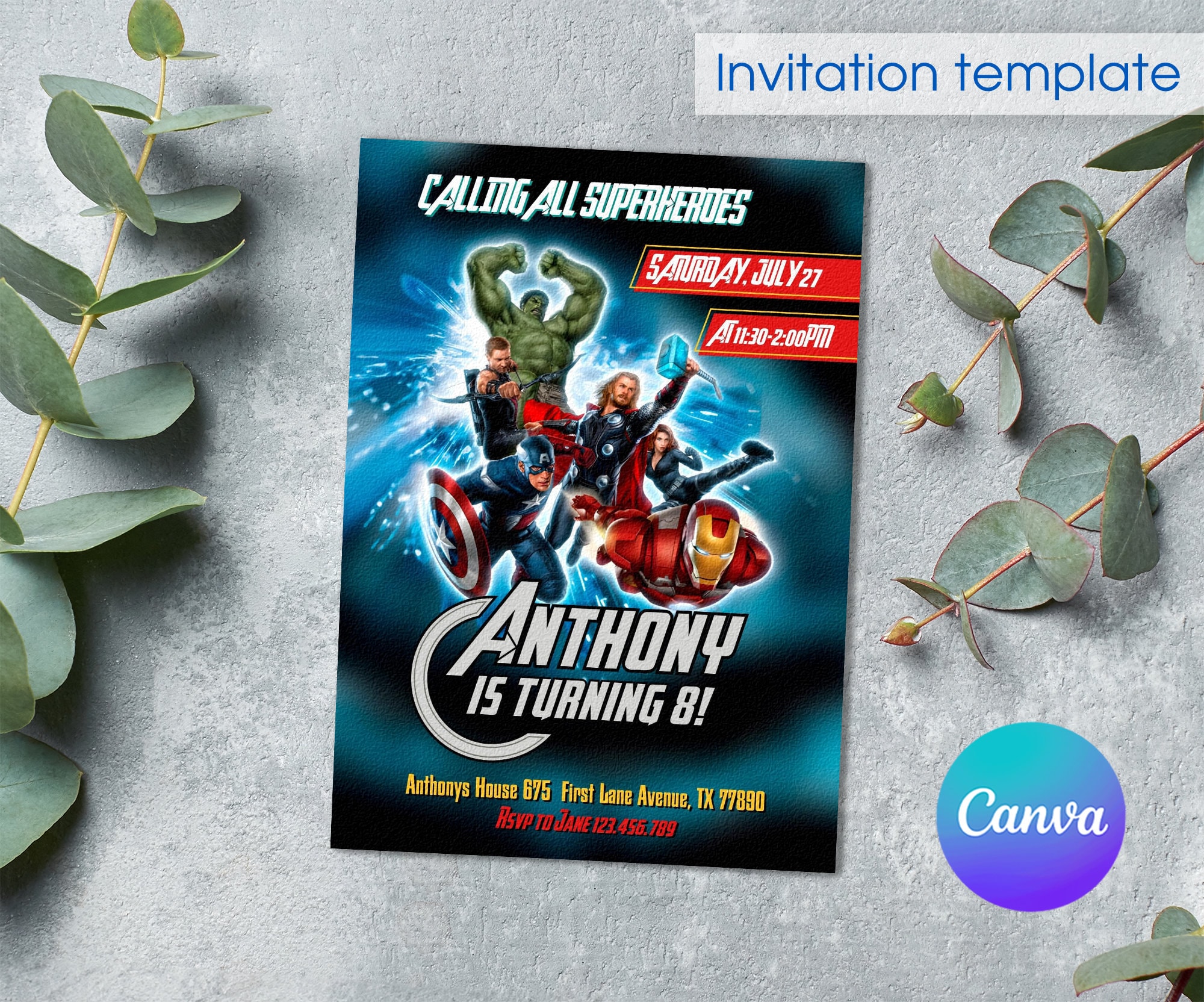 Avengers Birthday Invitation, Comics Superhero Invite, Printable ...