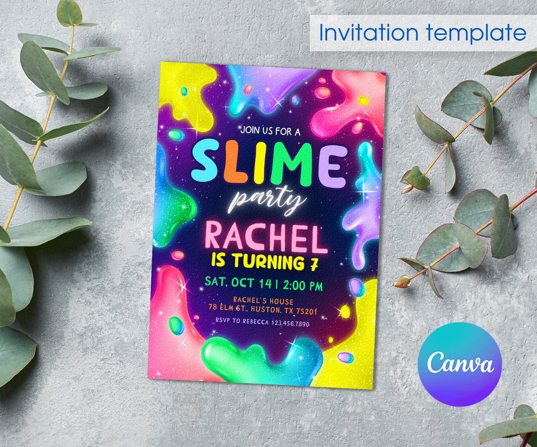 Slime Party Birthday Invitation, Printale Slime Invite, Editable Slime ...