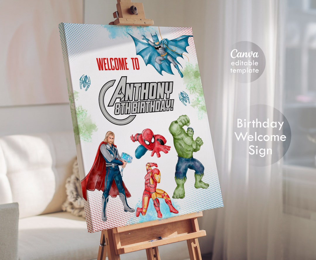 Avengers Printable Welcome Sign Template, Superhero Birthday Party ...