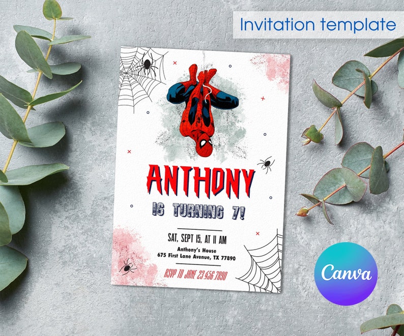 Spiderman Birthday Invitation, Comics Superhero Invite, Printable ...