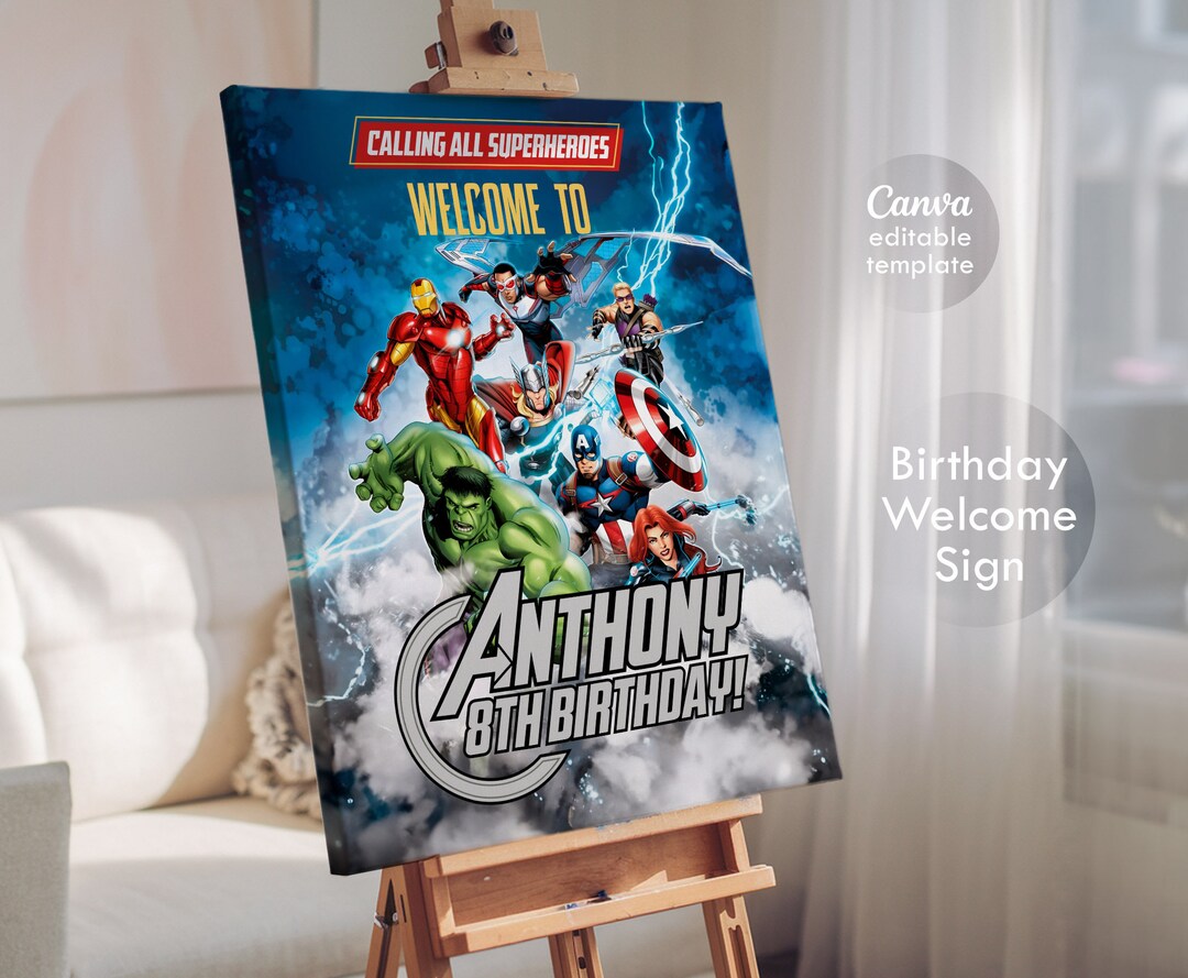 Avengers Printable Welcome Sign Template, Superhero Birthday Party ...