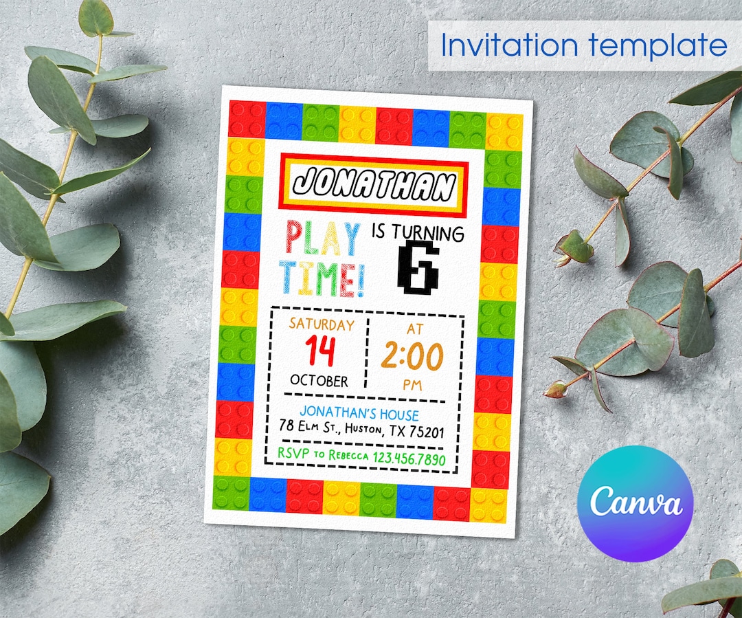 Building Blocks Invitation, Construction Birthday Invitation, Printable ...
