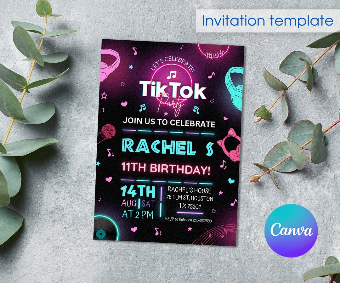 Tiktok Birthday Invitation, Tik Tok Invite, Printable Editable Party ...