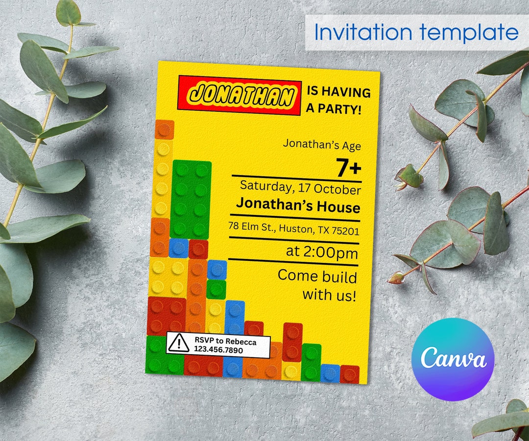 Building Blocks Invitation, Construction Birthday Invitation, Printable ...