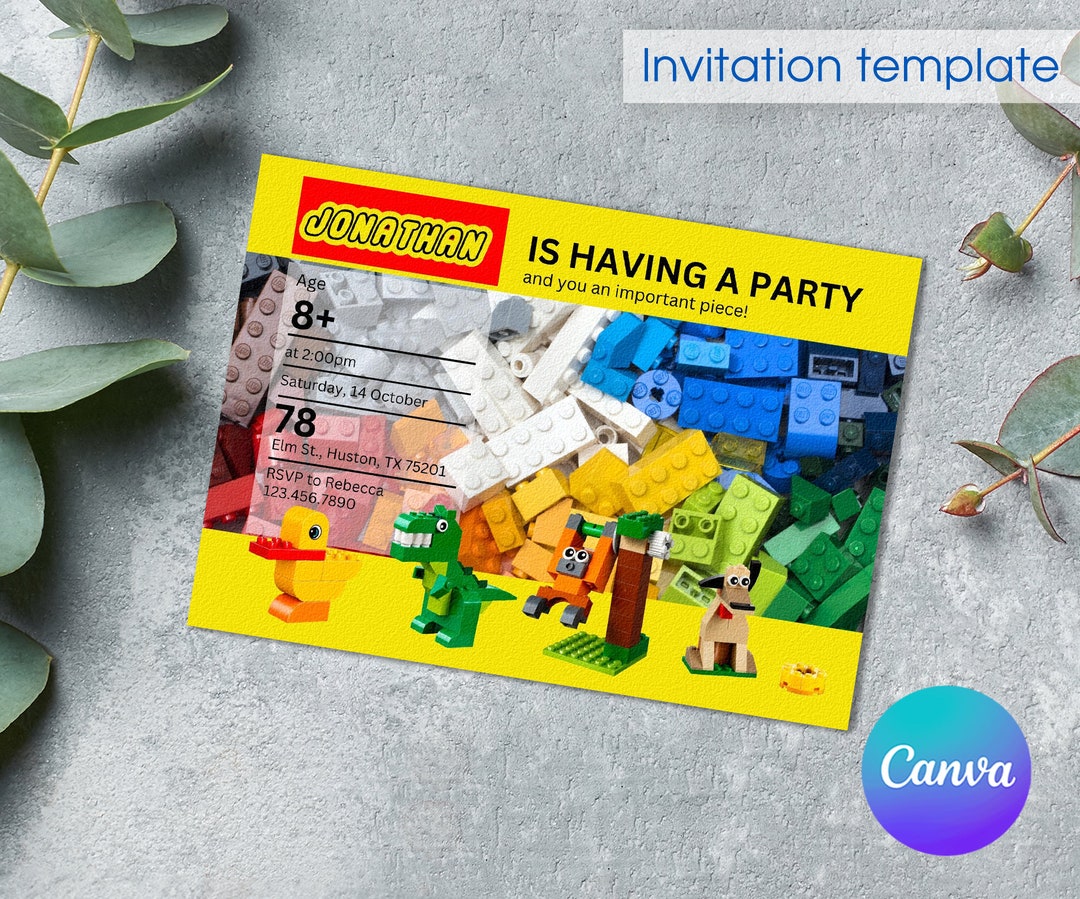 Building Blocks Invitation, Construction Birthday Invitation, Printable ...