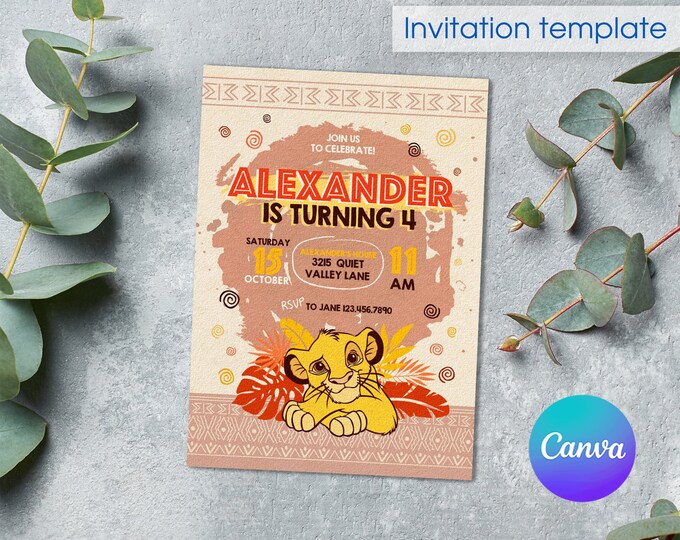 Lion King Editable Digital Birthday Invitation Download, Simba Nala ...