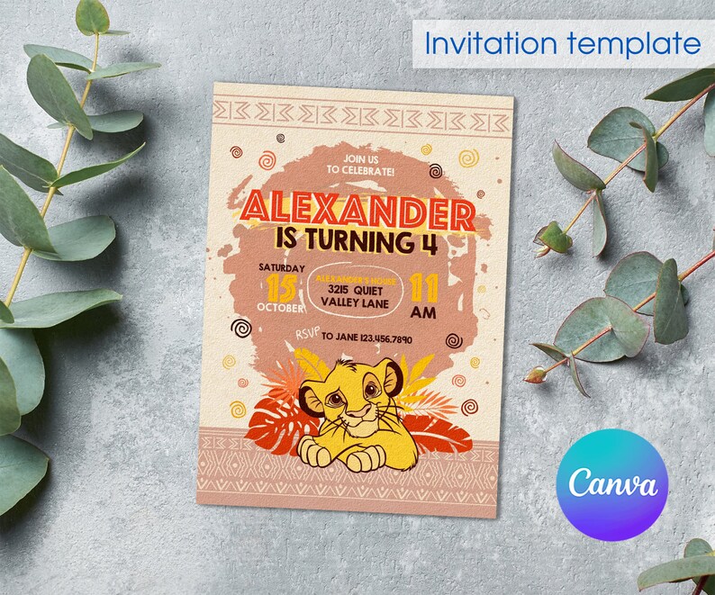 Lion King Birthday Invitation Simba Invite Printable - Etsy