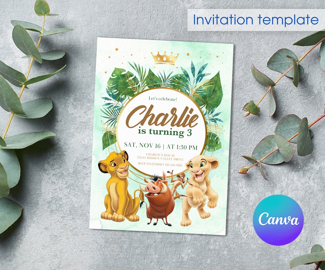 Lion King Birthday Invitation Simba Invite Printable - Etsy