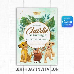 Lion King Birthday Invitation, Simba Invite, Printable Editable Party ...