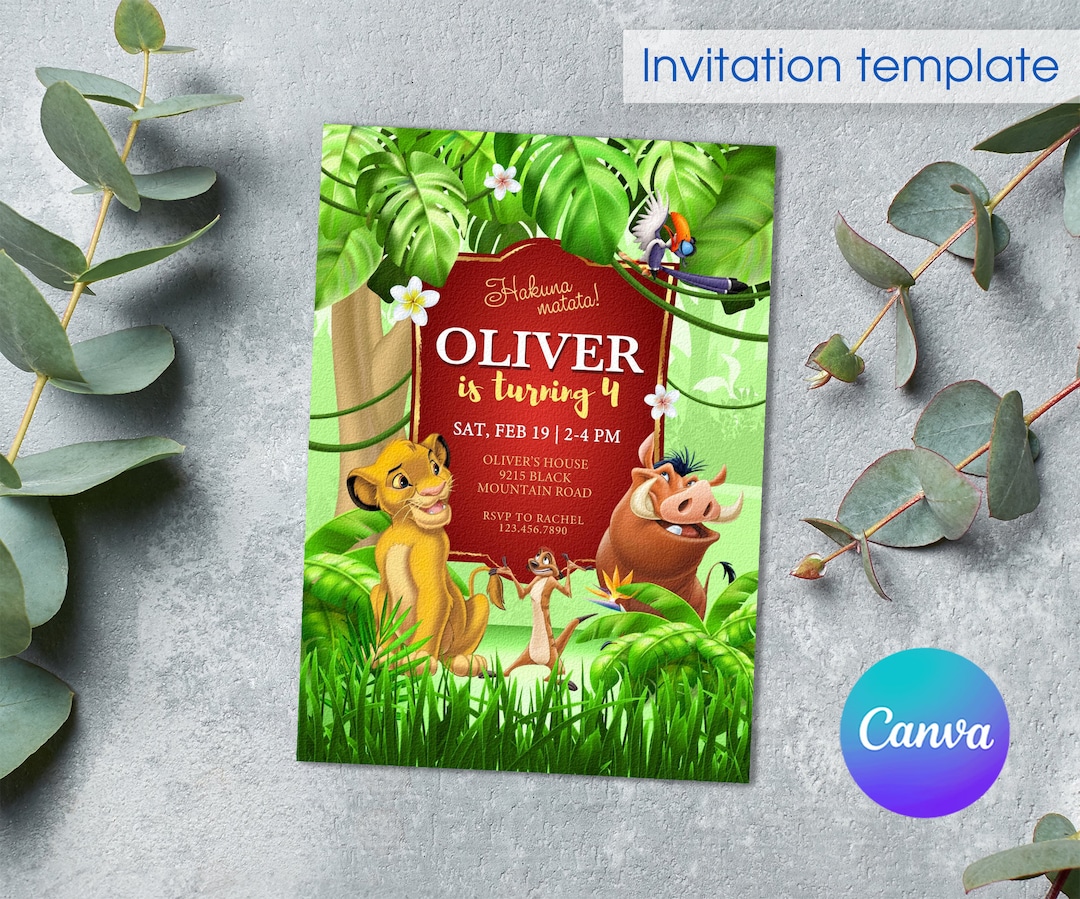Lion King Birthday Invitation, Simba Invite, Printable Editable Party ...