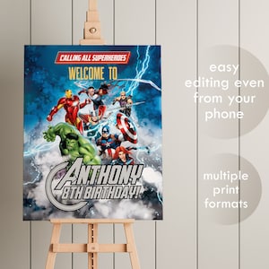 Avengers Printable Welcome Sign Template, Superhero Birthday Party ...