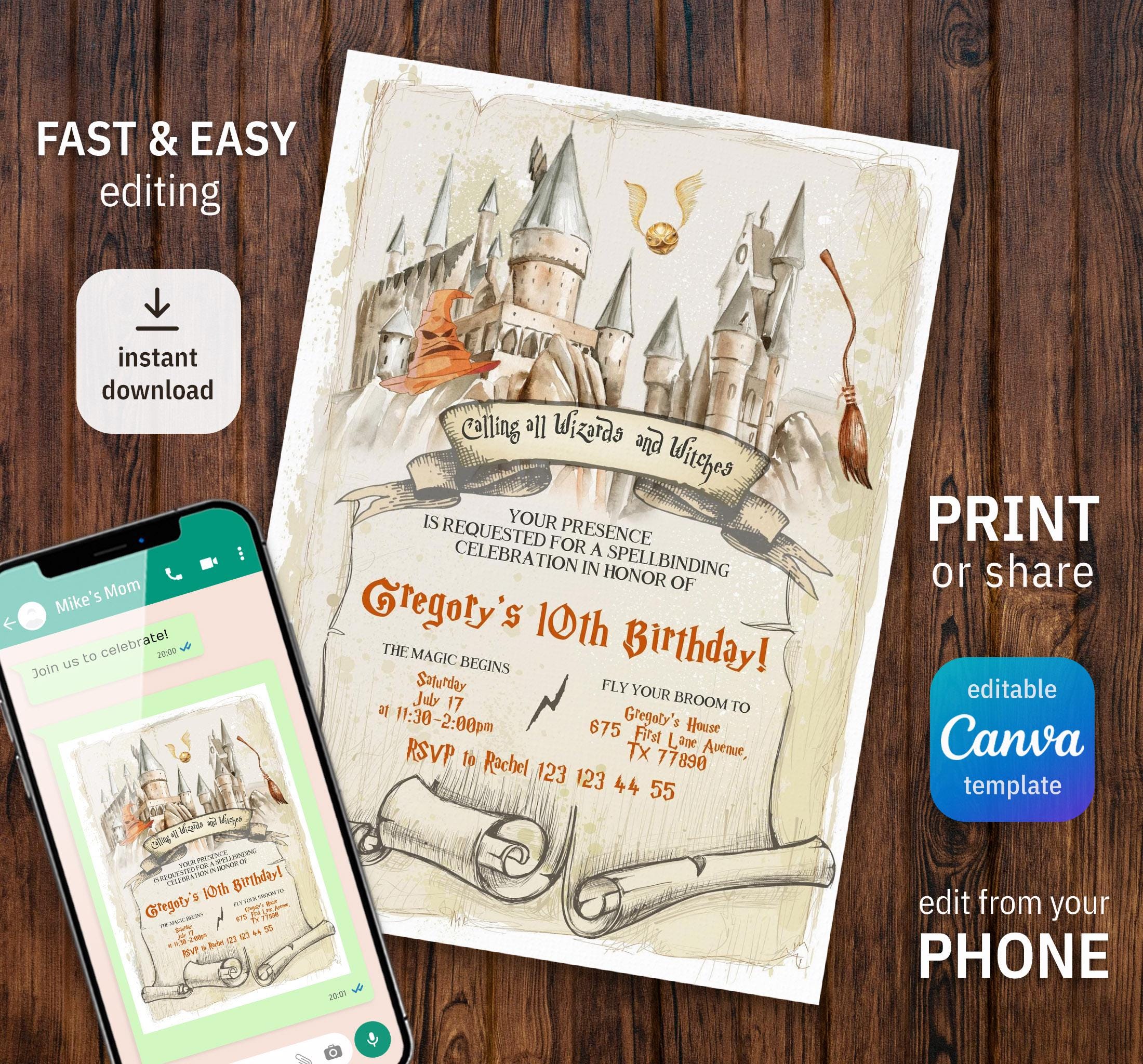 Wizard Birthday Invitation, Printable Wizard Party Invite, Witches ...
