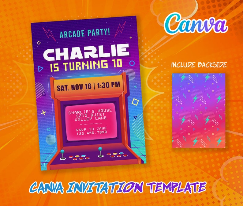 Arcade Invite Gaming Birthday Invitation Arcade Invitation - Etsy