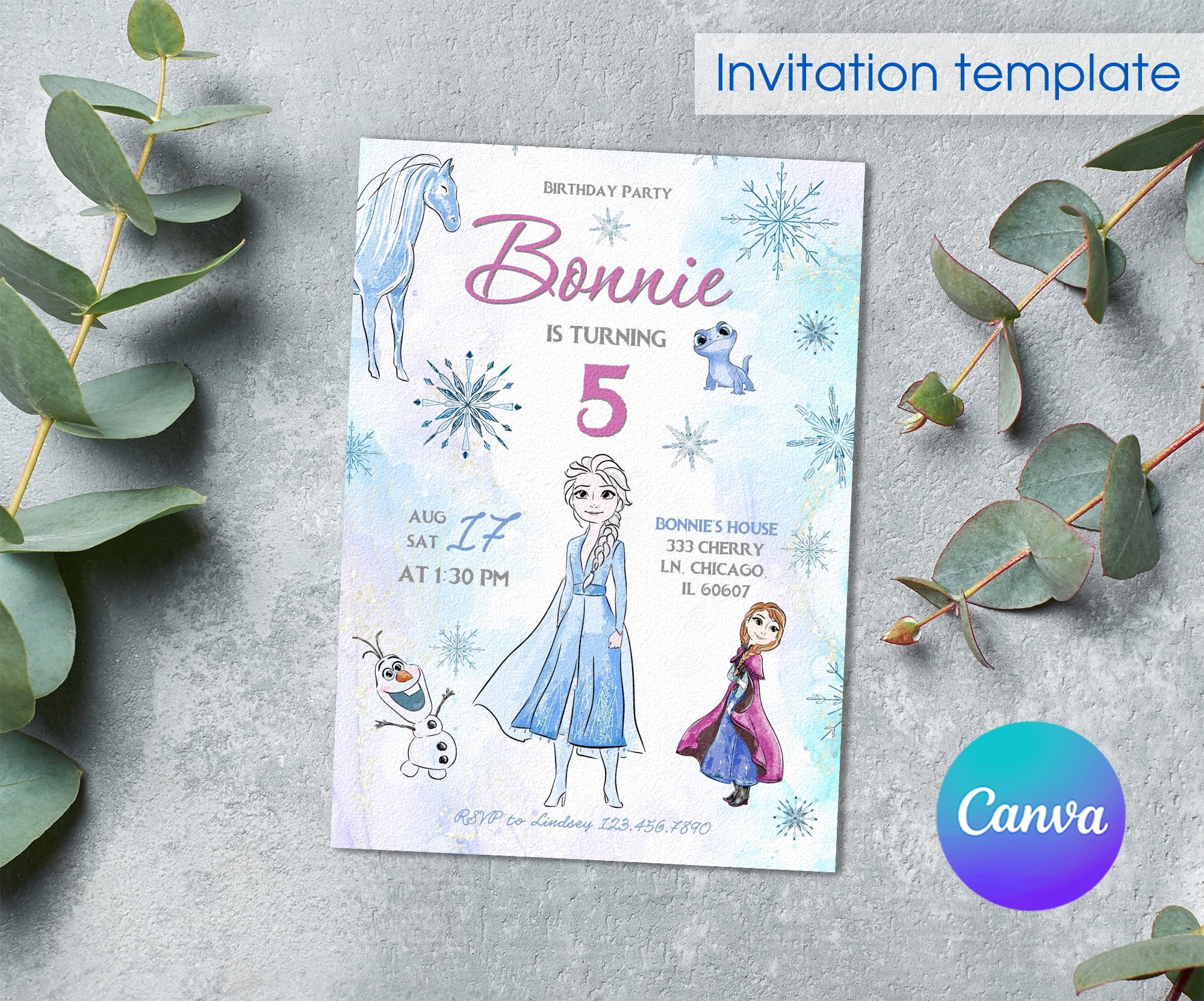 Princess Elsa Invite, Frozen Anna Invite Template, Girl Birthday ...