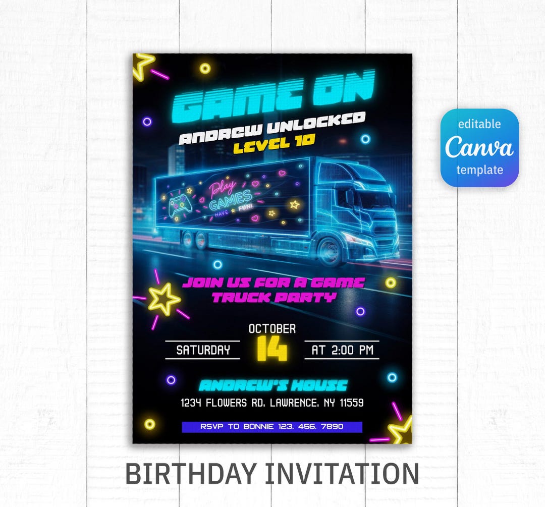 Game Bus Invite, Gaming Birthday Invitation, Game Invitation, Game ...