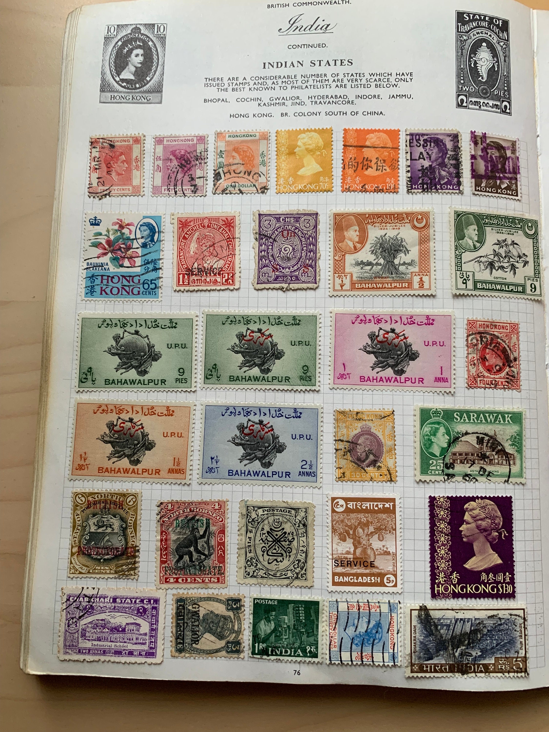 3 Pages of India Postage Stamps Including Hong Kong - Mixed Years and ...