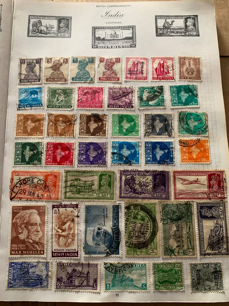 3 Pages of India Postage Stamps Including Hong Kong - Mixed Years and ...