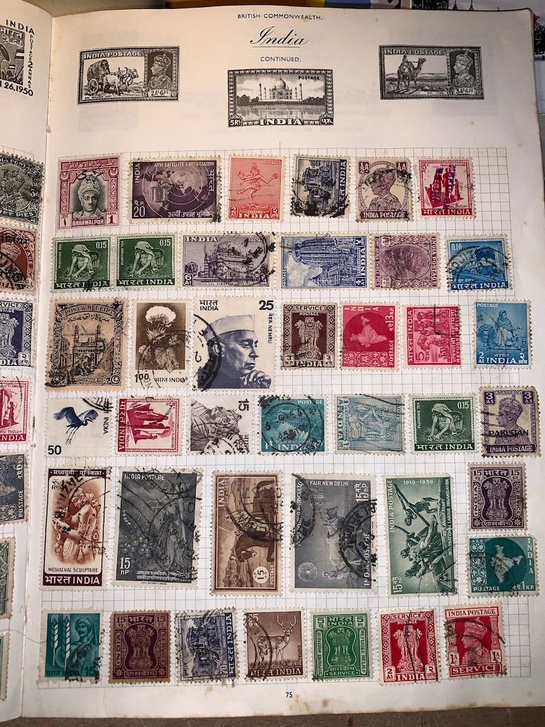 India Stamp Collection - 2 Pages of Mixed Indian Stamps - Etsy