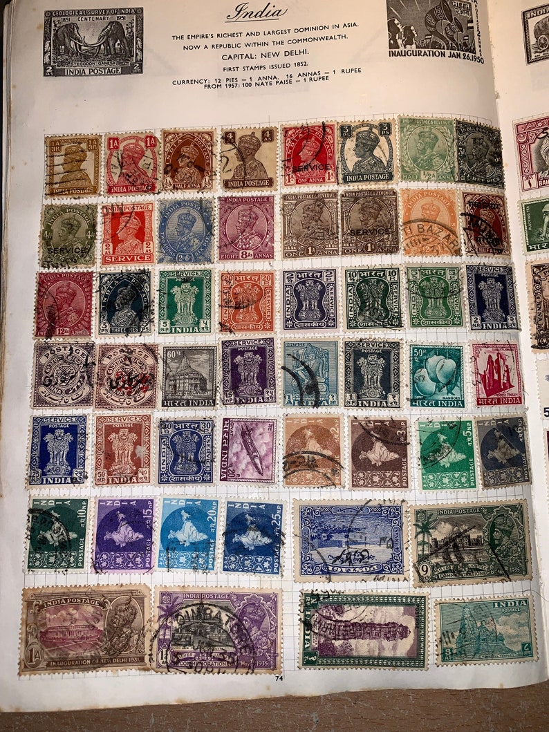 India Stamp Collection - 2 Pages of Mixed Indian Stamps - Etsy