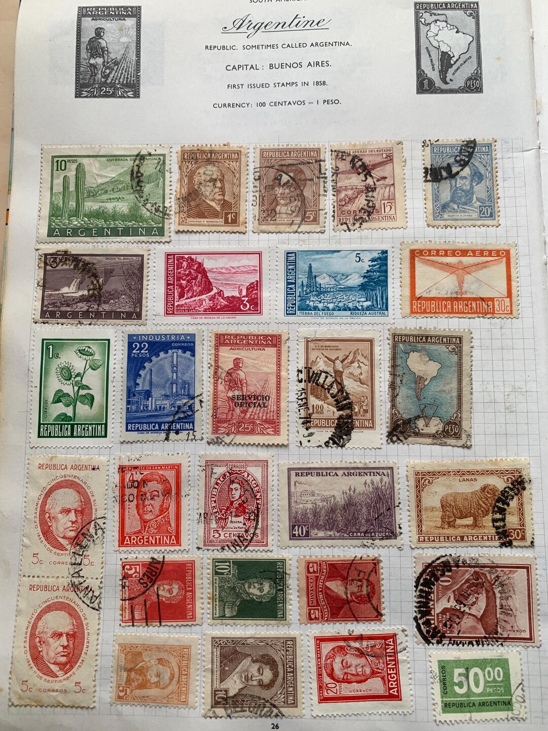 1 Page of Argentine Republic - Argentina Postage Stamps in Varying ...