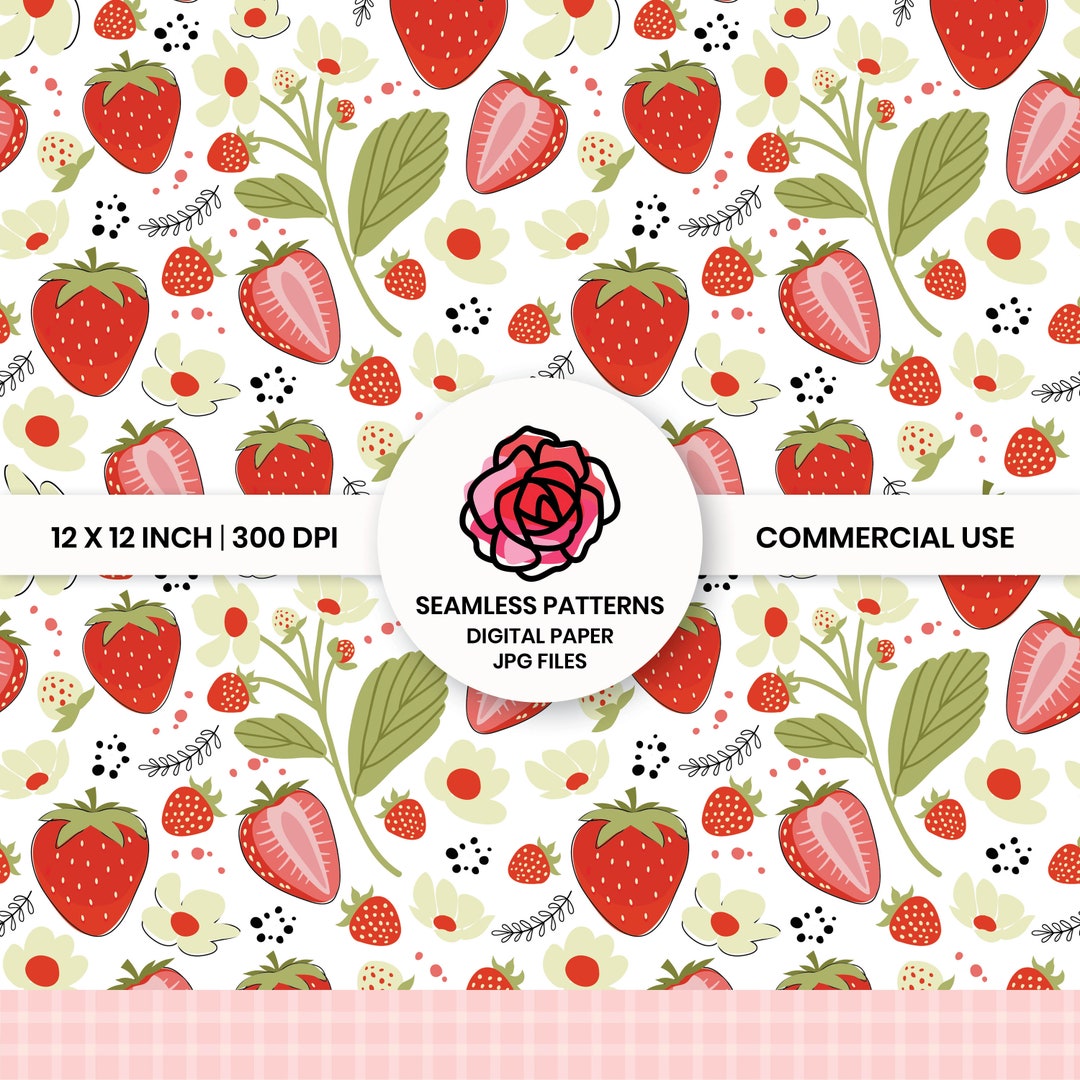 Strawberry Seamless Pattern, Strawberry Surface Pattern, Strawberry Digital Paper, Seamless ...