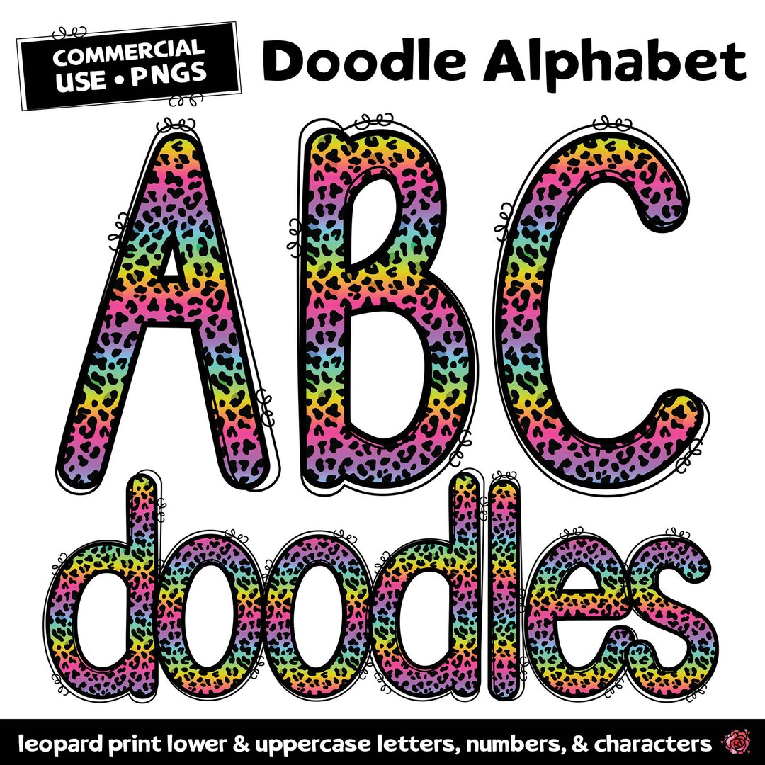 Alphabet Doodle Letters Png, Scribble Font Png, Rainbow Leopard Print ...