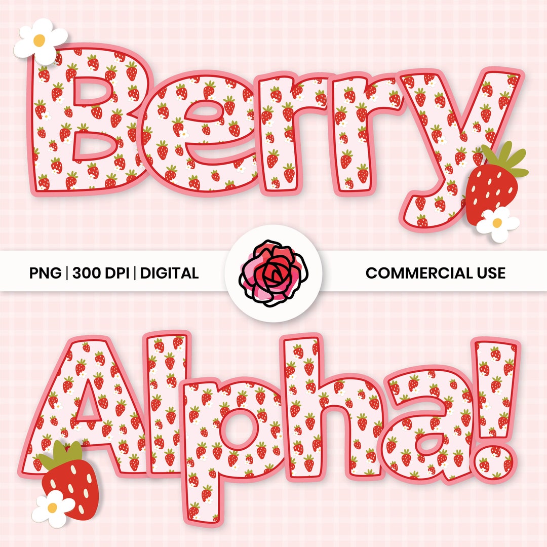 Strawberry Alphabet Letters, Strawberry Sublimation Clipart PNG, Berry ...