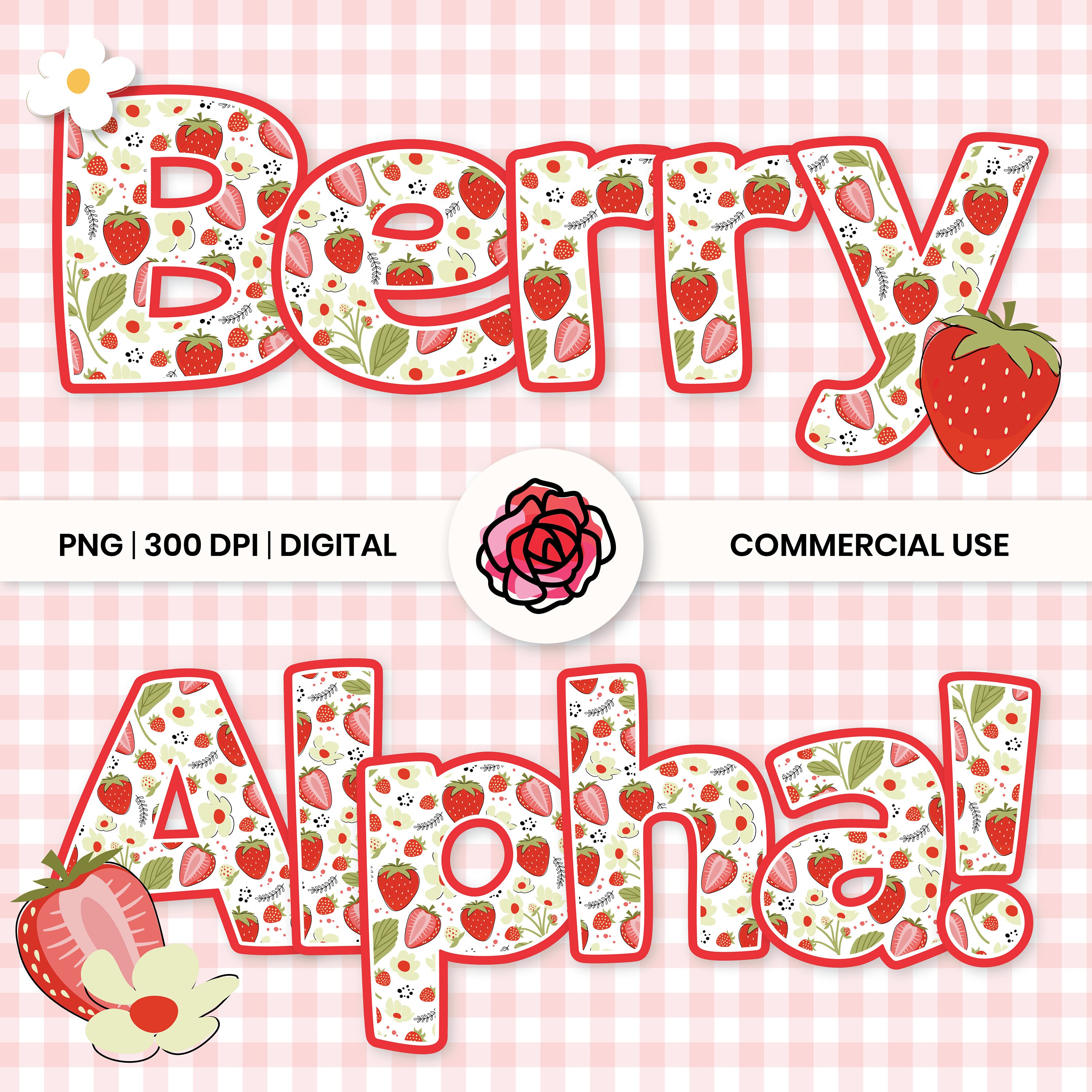 Strawberry Alphabet Letters, Strawberry Sublimation Clipart PNG, Berry ...