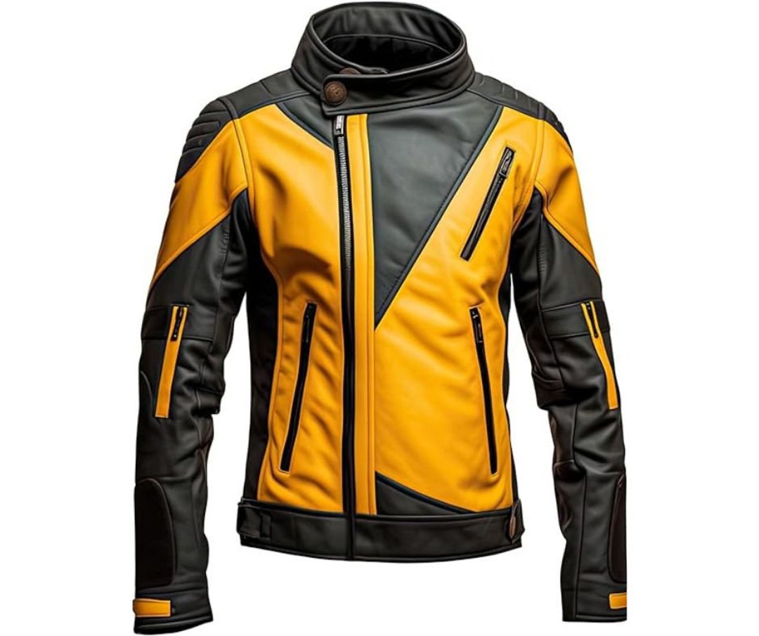Mens Black and Yellow Jacket, Mens Faux Leather Jacket, Motorcycle Faux ...