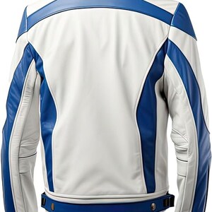 Mens White and Blue Jacket, Mens Faux Leather Jacket, Motorcycle Faux ...