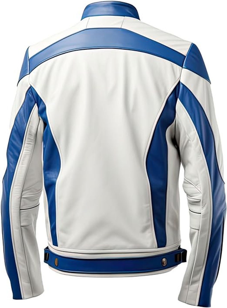 Mens White and Blue Jacket, Mens Faux Leather Jacket, Motorcycle Faux ...