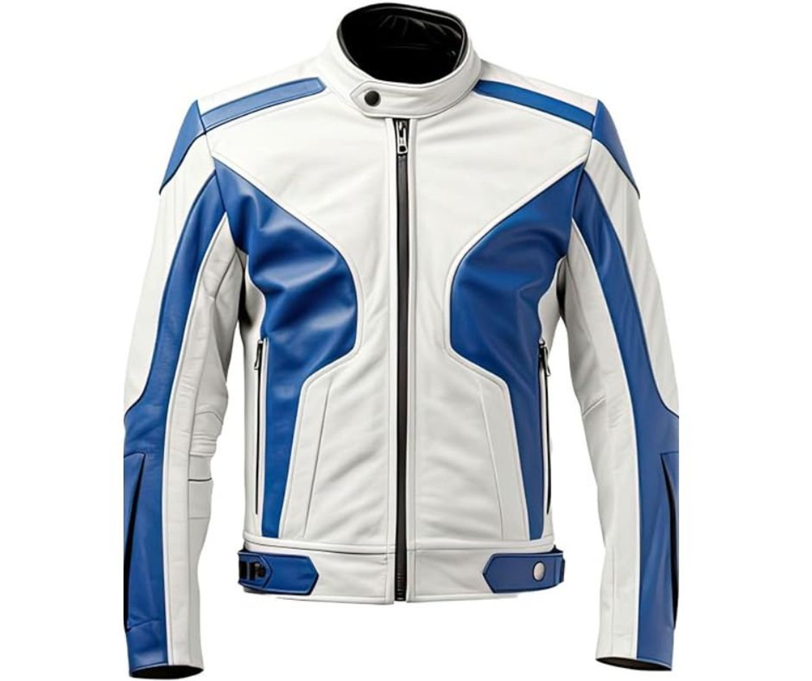 Mens White and Blue Jacket, Mens Faux Leather Jacket, Motorcycle Faux ...