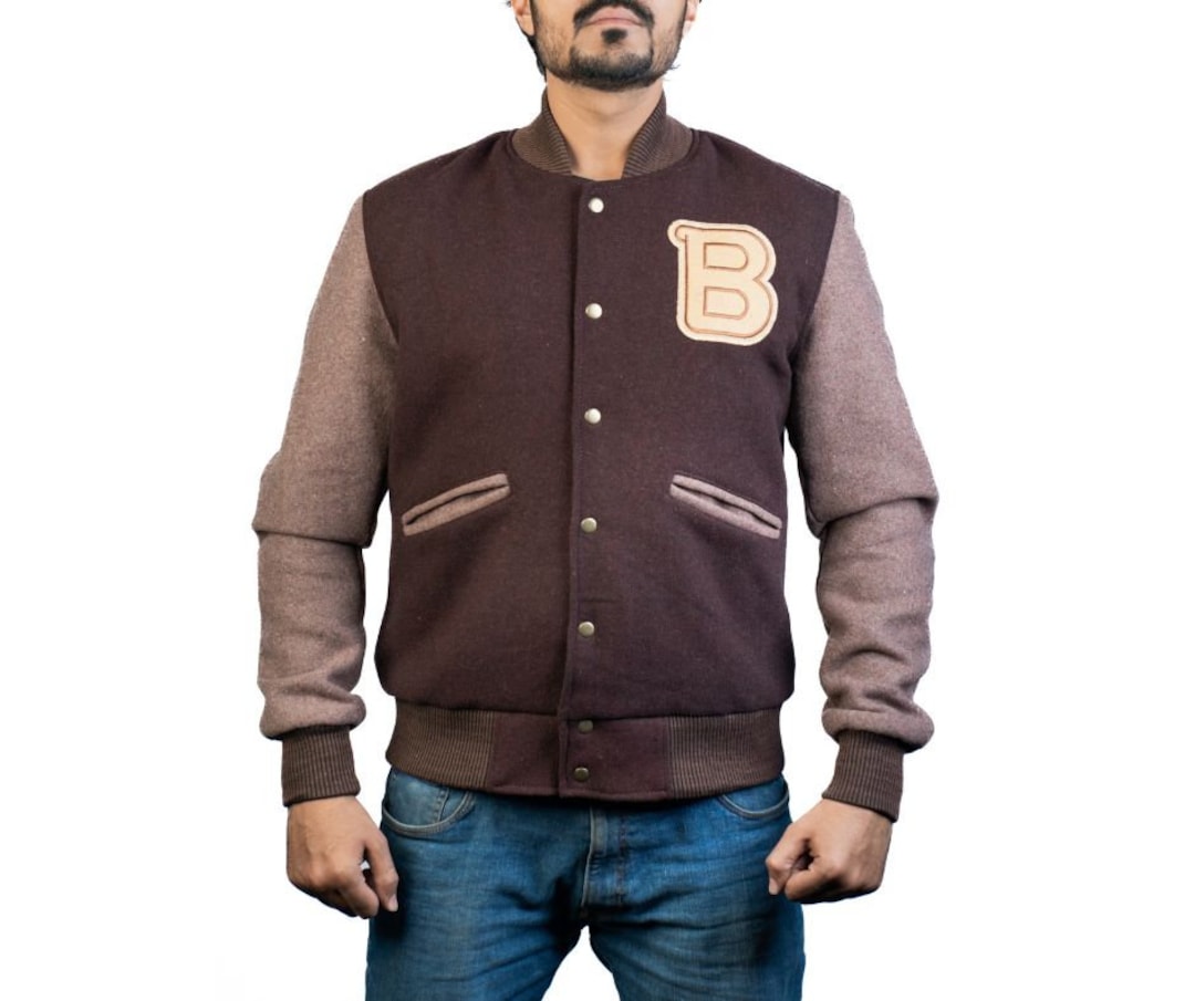 Men's Hotline Miami B Logo Flight Bomber Brown Varsity Jacket Varsity ...