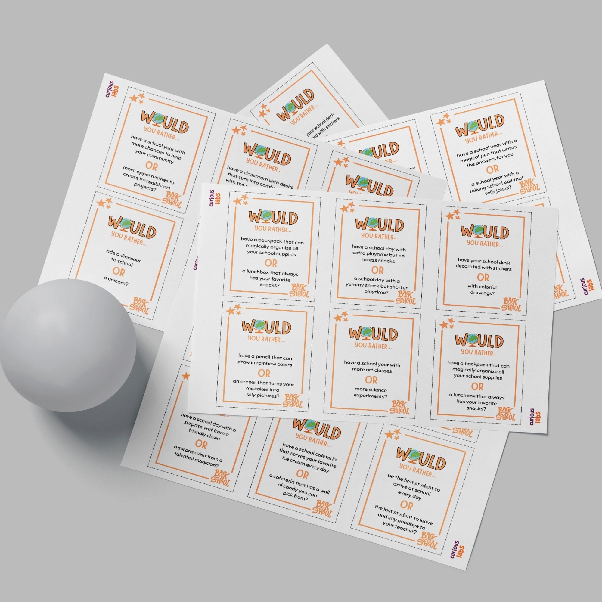 Printable Would You Rather Game Cards Back to School Themed Ice Breaker ...