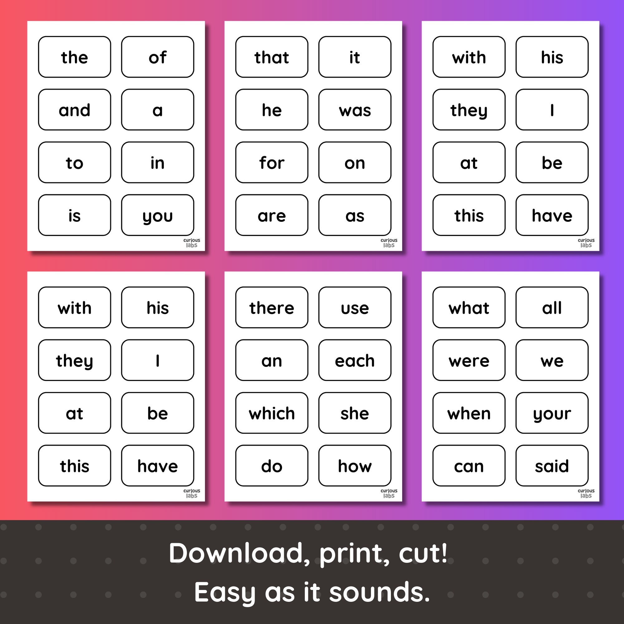 Printable Fry's First 100 Sight Words Flash Cards • Pre-k Kindergarten ...