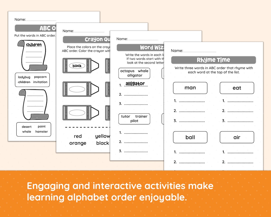 ABC Order Printable Workbook for 1st Grades Alphabetical Order ...