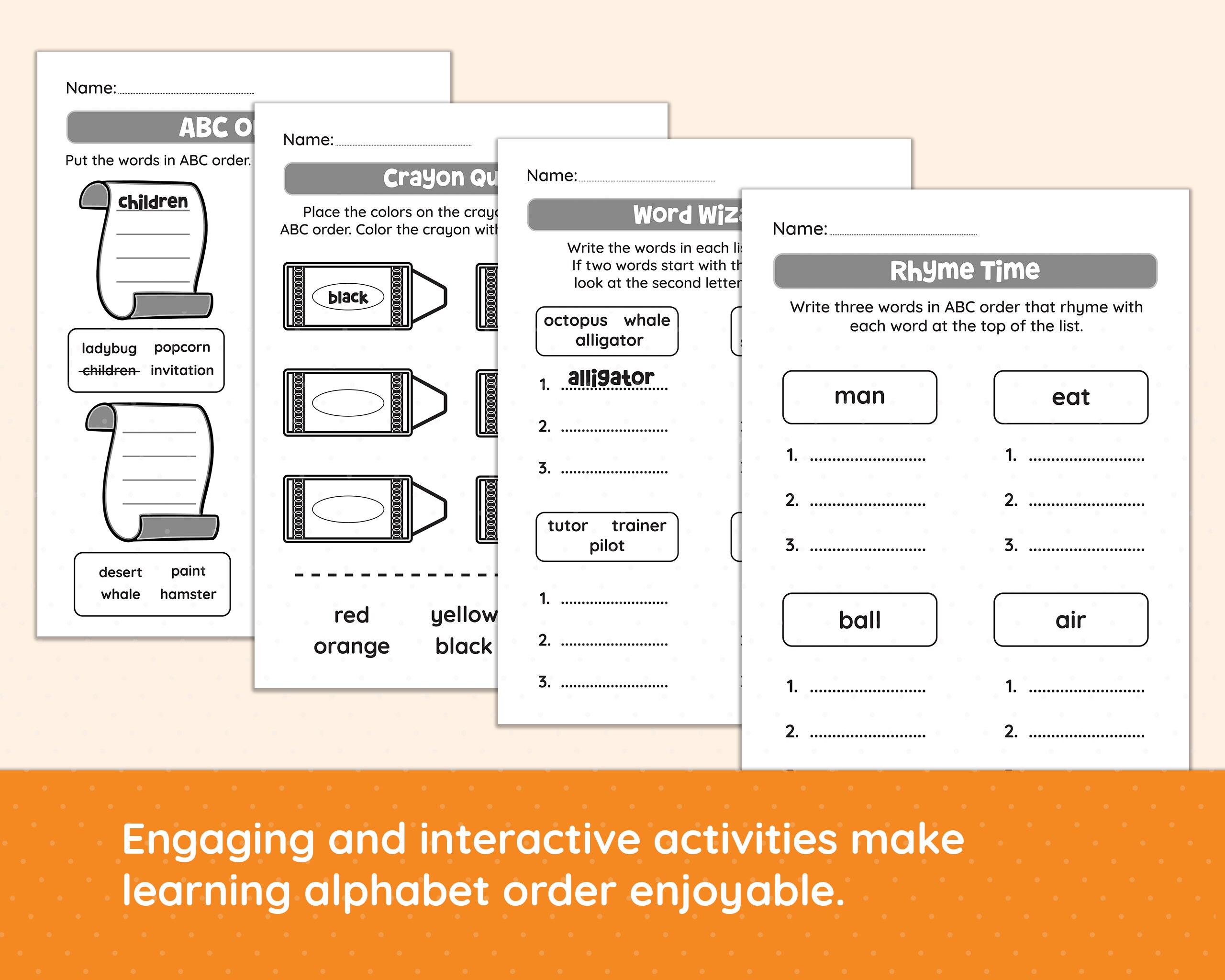 ABC Order Printable Workbook for 1st Grades Alphabetical Order ...