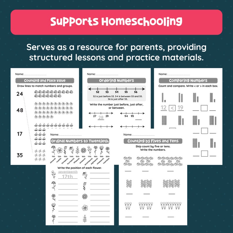 Math Counting and Place Value Printable Workbook for 2nd Grades ...