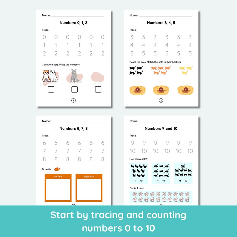 Printable Numbers Activity Worksheet Workbook Numbers to 10 Numbers ...