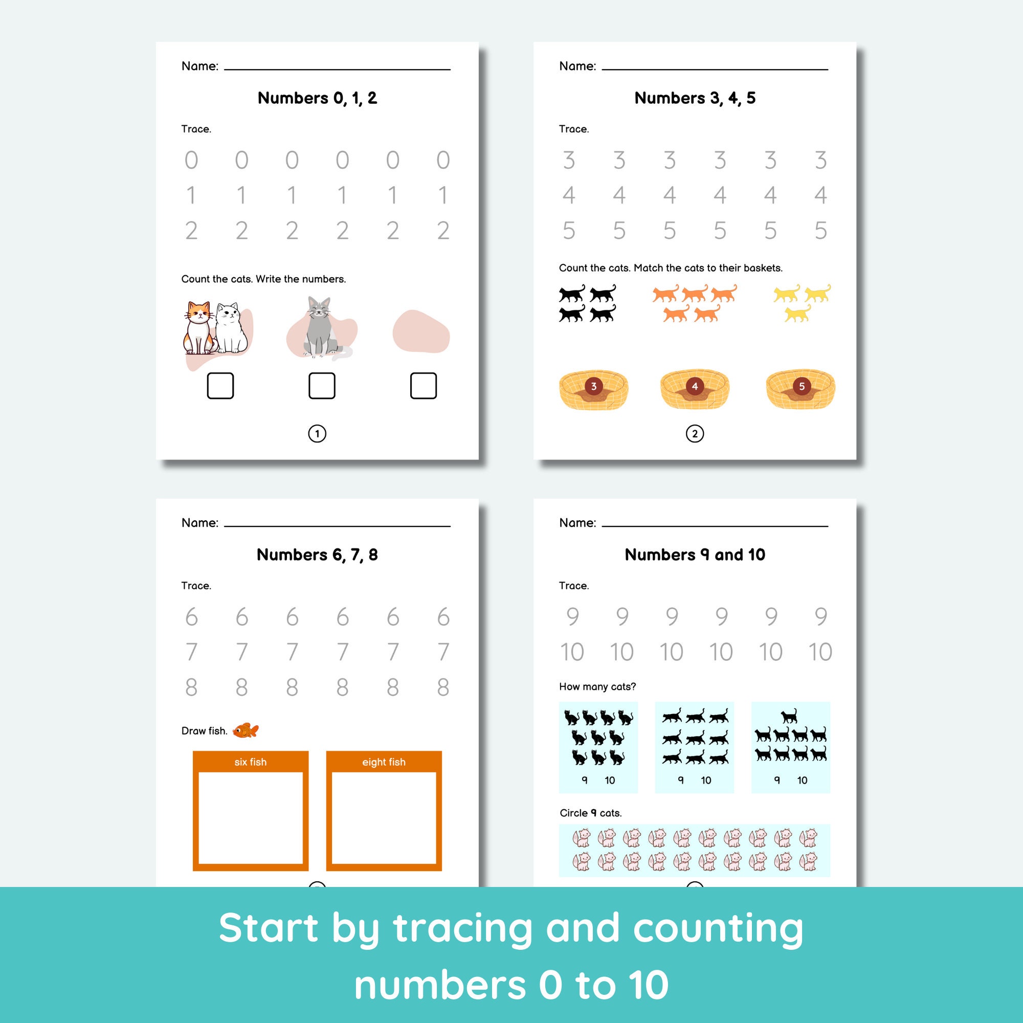 Printable Numbers Activity Worksheet Workbook Numbers to 10 Numbers ...