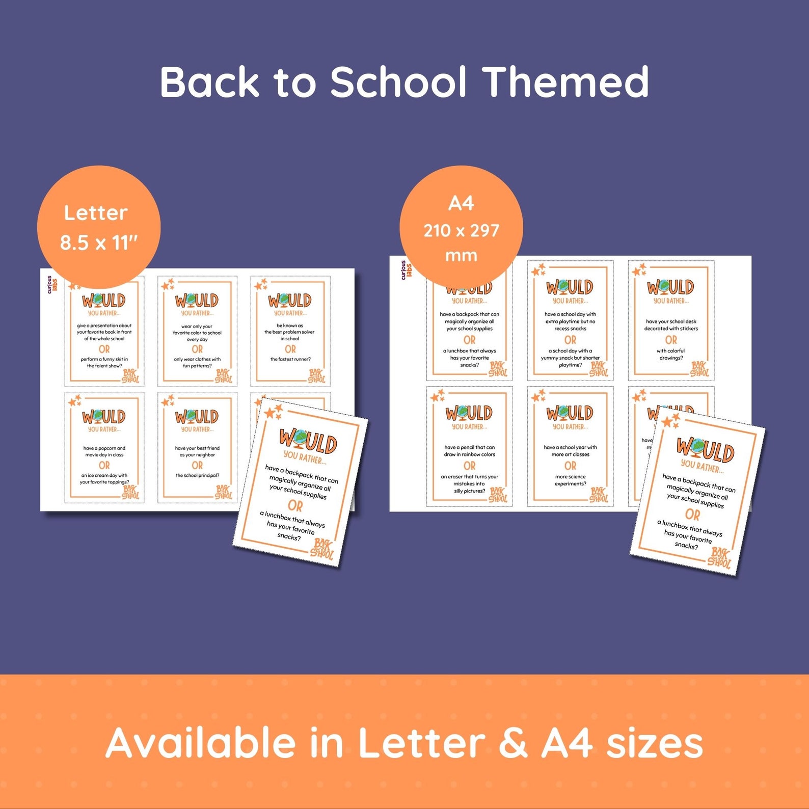 Printable Would You Rather Game Cards • Back to School Themed Ice ...