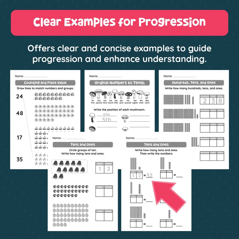 Math Counting and Place Value Printable Workbook for 2nd Grades ...