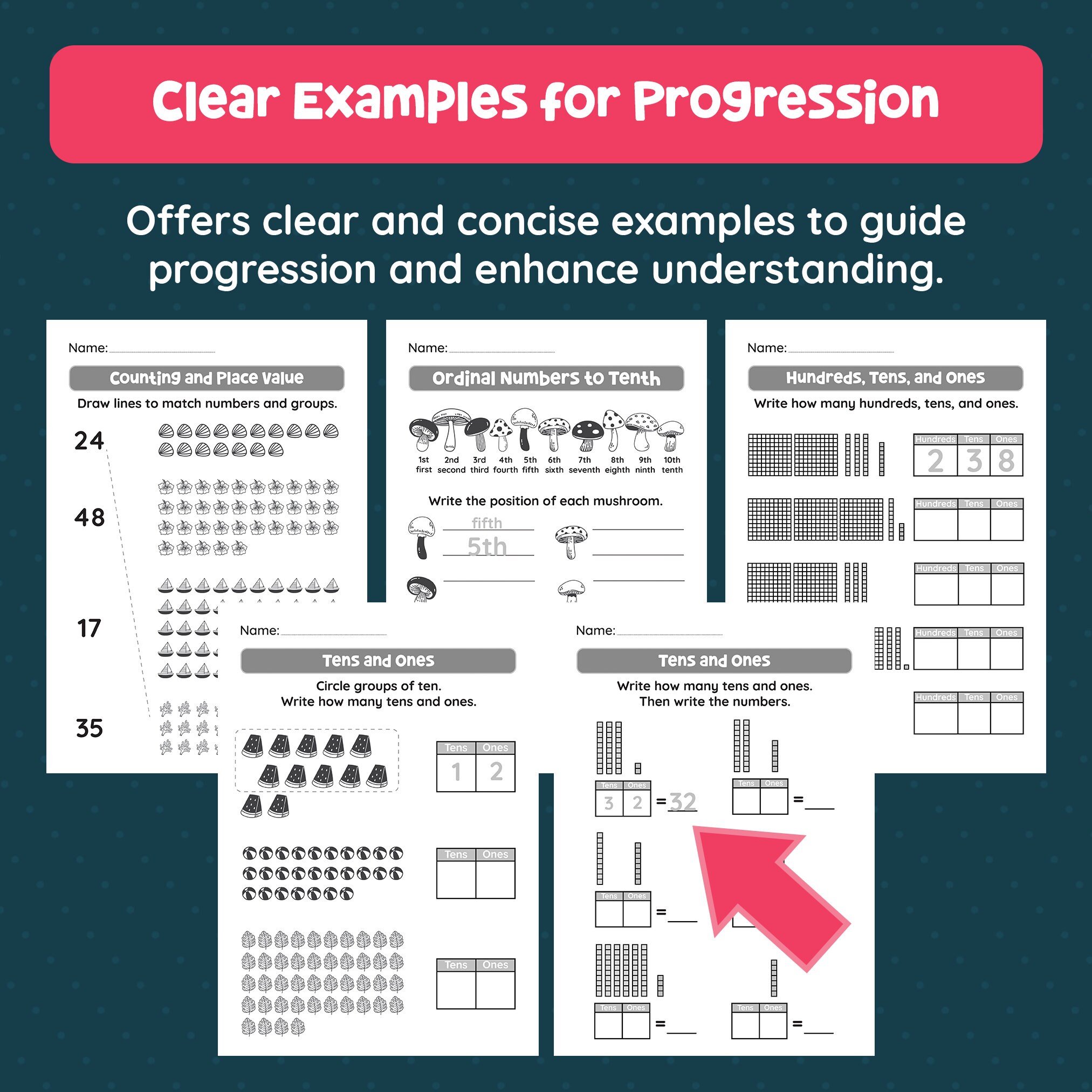 Math Counting and Place Value Printable Workbook for 2nd Grades ...