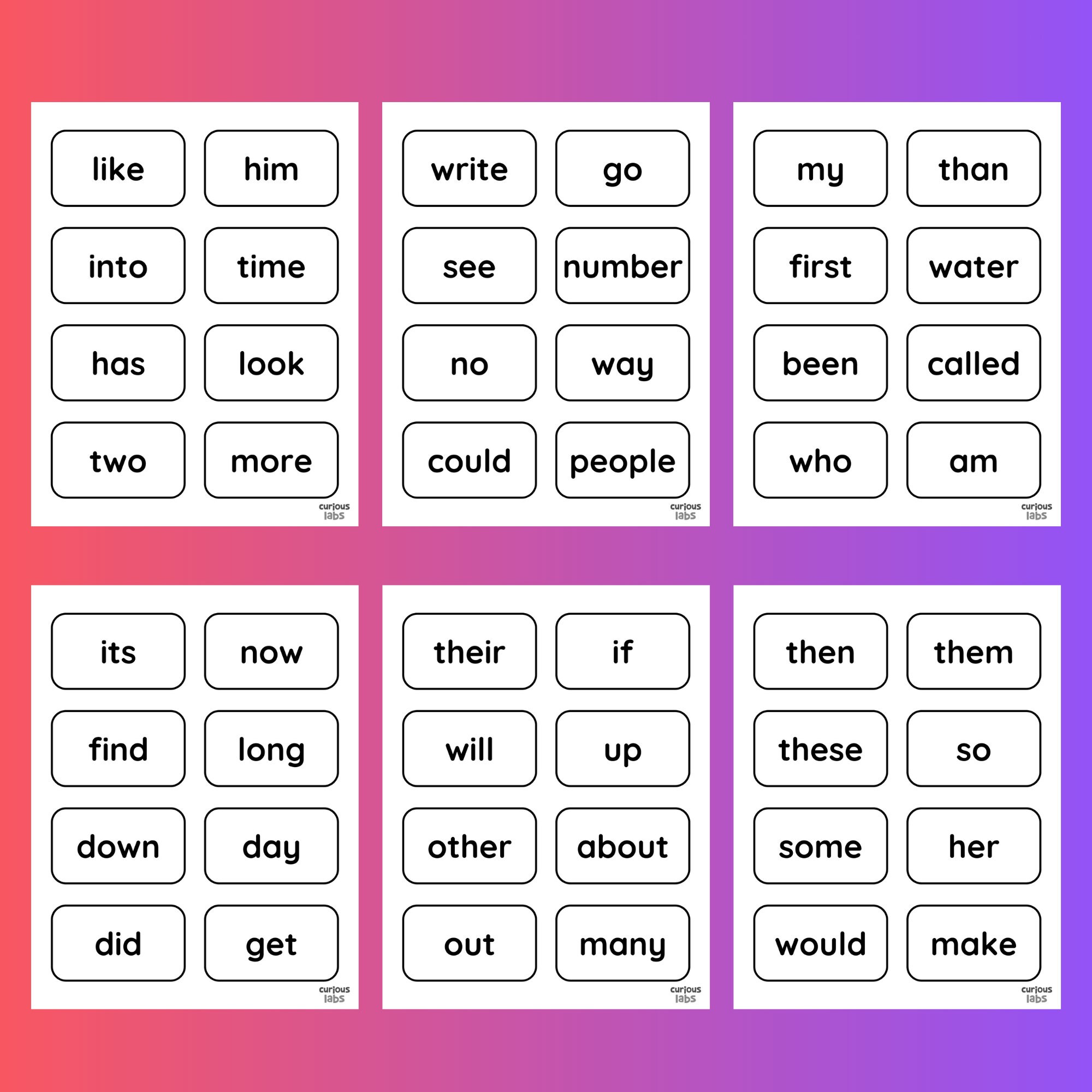 Printable Fry's First 100 Sight Words Flash Cards • Pre-k Kindergarten ...